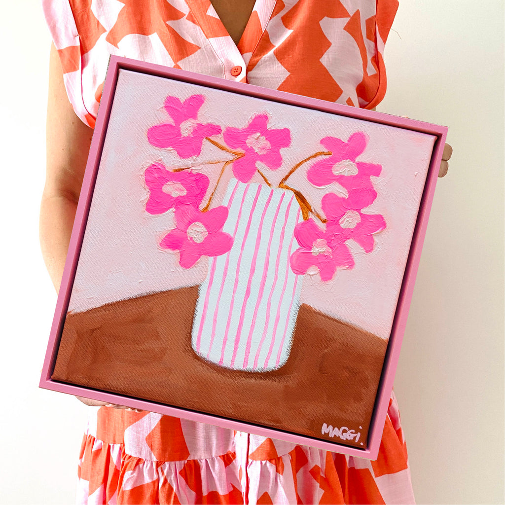 Pink Blooms In Pink Stripes – Maggi McDonald