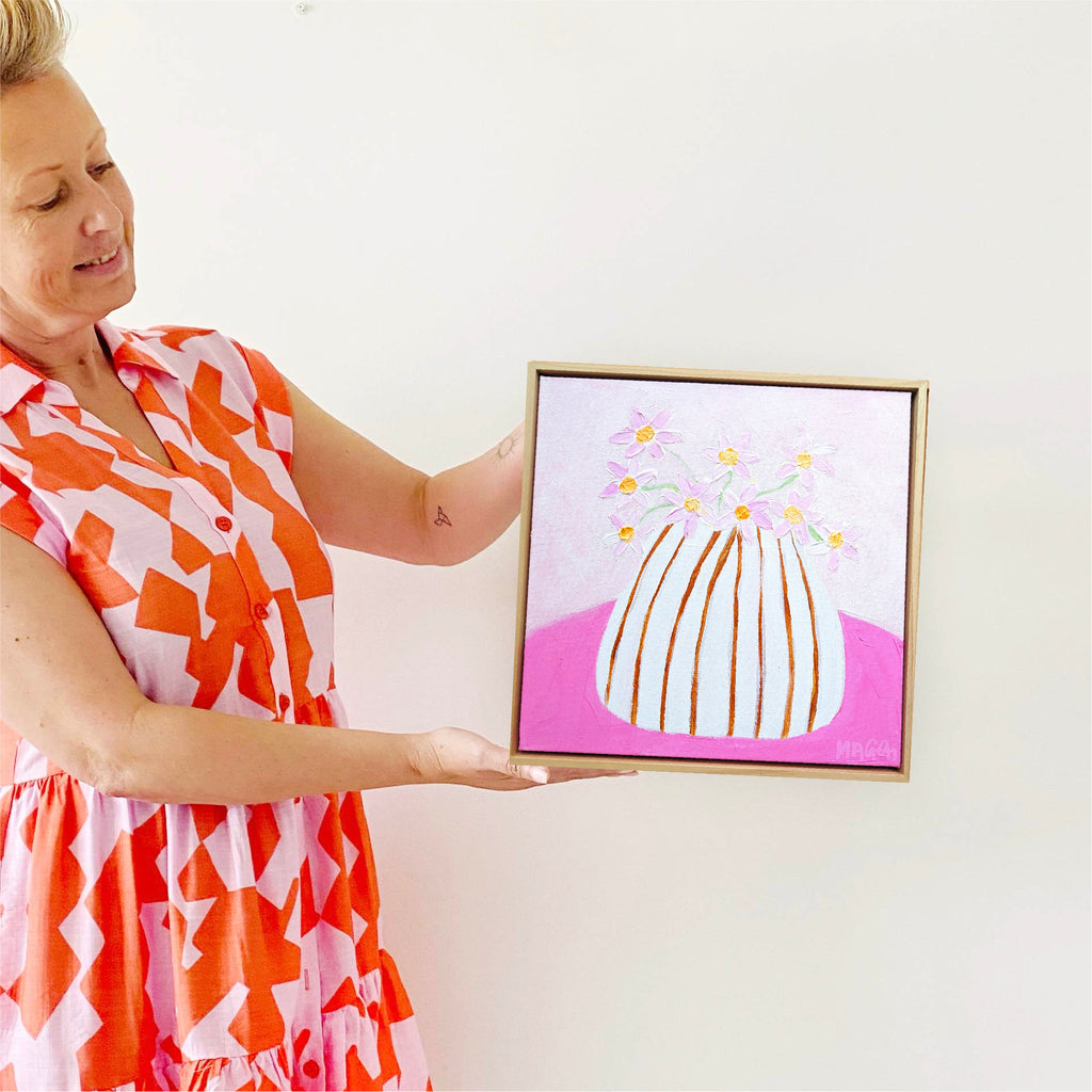 Pink Daisies In Stripes – Maggi McDonald