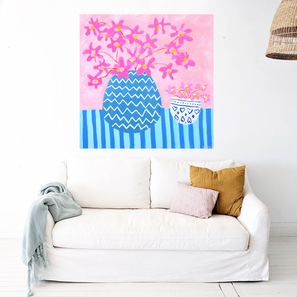 Pink Flowers in Zig Zag Pot – Maggi McDonald